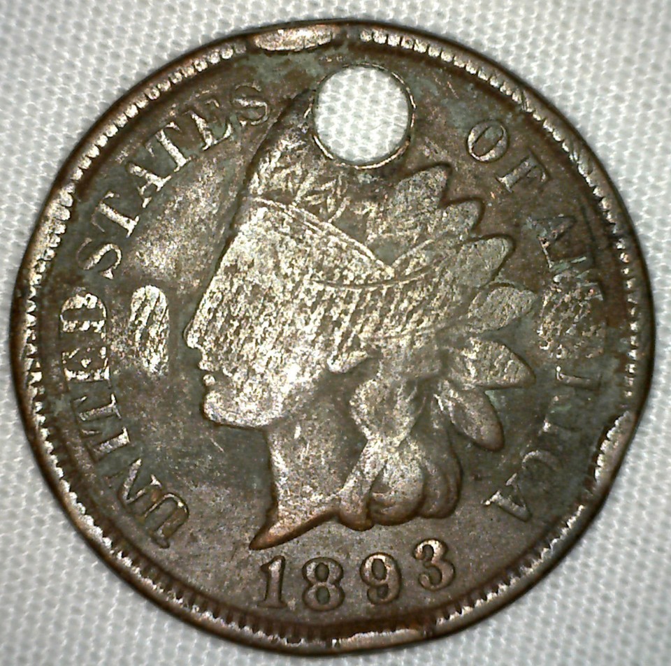 1893 Indian Head Cent Copper Countermarked Counter Stamped Holed Coin A ...