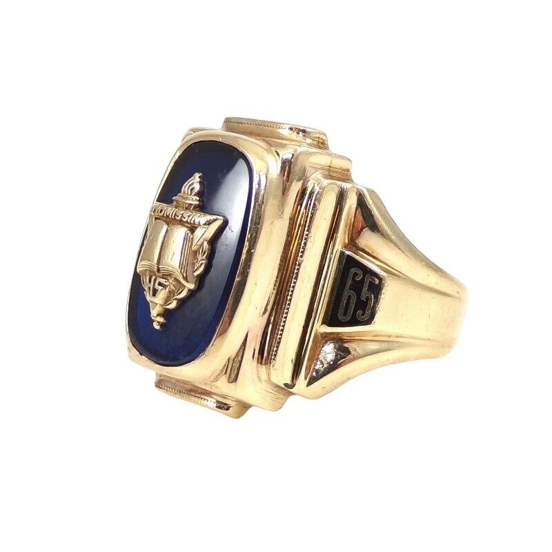 Vintage 1965 Vietnam Era Solid 10K Yellow Gold Blue Topaz Class Ring ...