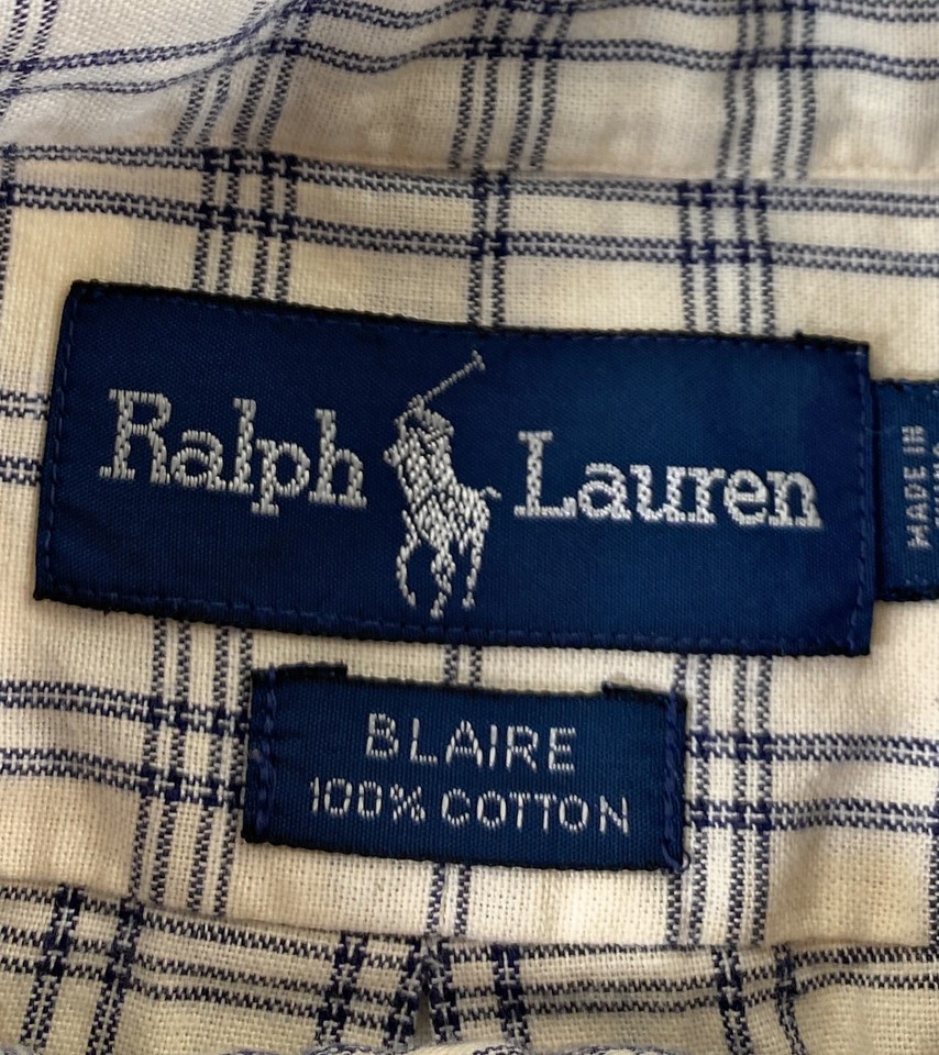 Ralph Lauren Polo Men's Blaire Button Down Off-White Navy Blue Check ...