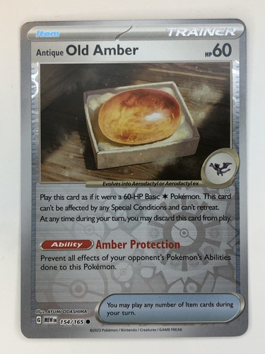 Pokémon TCG Antique Old Amber 154/165 Scarlet & Violet 151 Reverse Holo ...