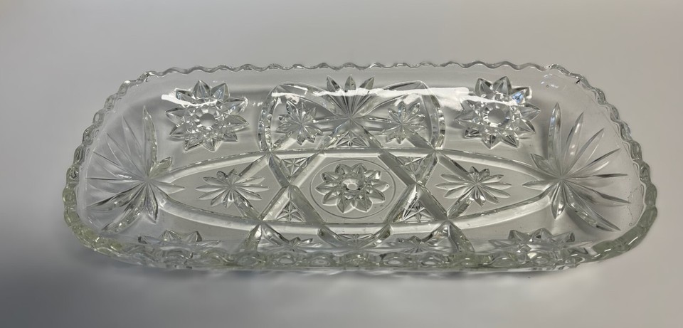 Beautiful Cut Glass Tray 12" x 6.5" Very Reflective Rectangular Design ...