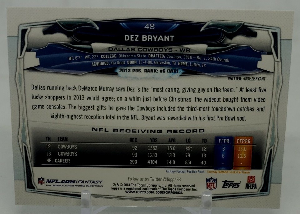 2014 Topps Football Dez Bryant Base Card #48 Dallas Cowboys | eBay