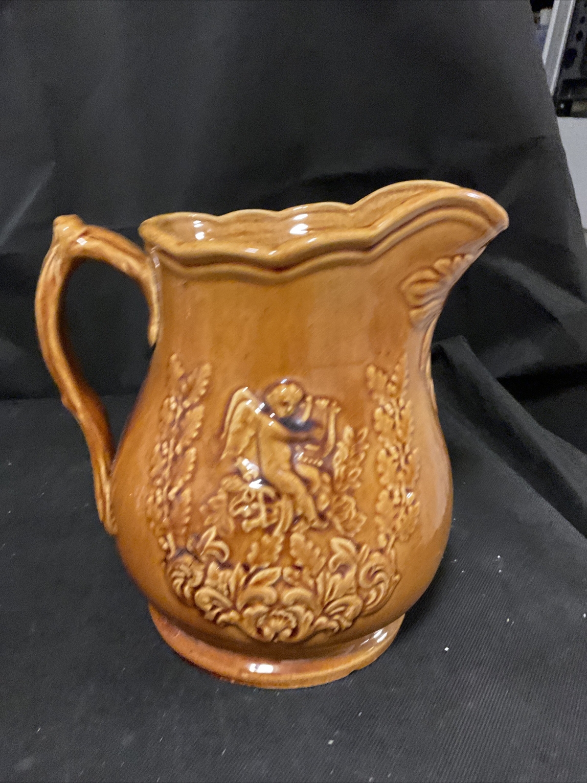 antique bennington rockingham pottery Large Pitcher With Cherub Design ...
