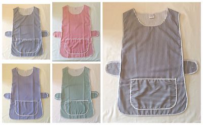 NEW LADIES STRIPED CATERING OVERALL TABARD CLEANING APRON FRONT POCKET ...
