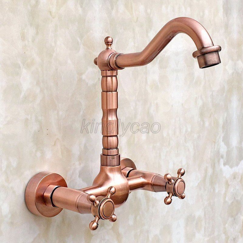 Antique Red Copper Wall Mounted Bathroom Kitchen Laundry Sink Faucet ...