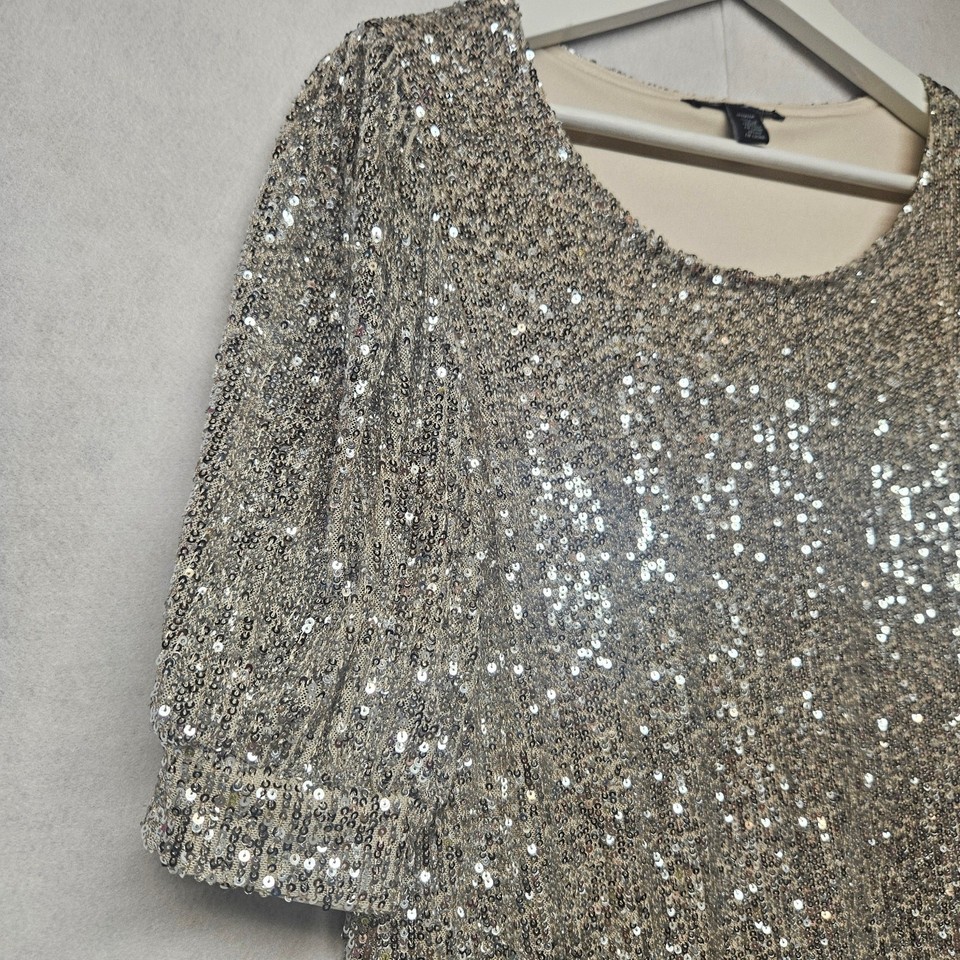 Cable & Gauge champagne sequin short sleeve top Size medium | eBay