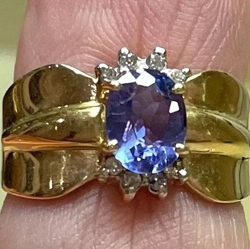 14K Solid Gold Blue/Purple Tanzanite & Diamond Thick Shank Ring | eBay