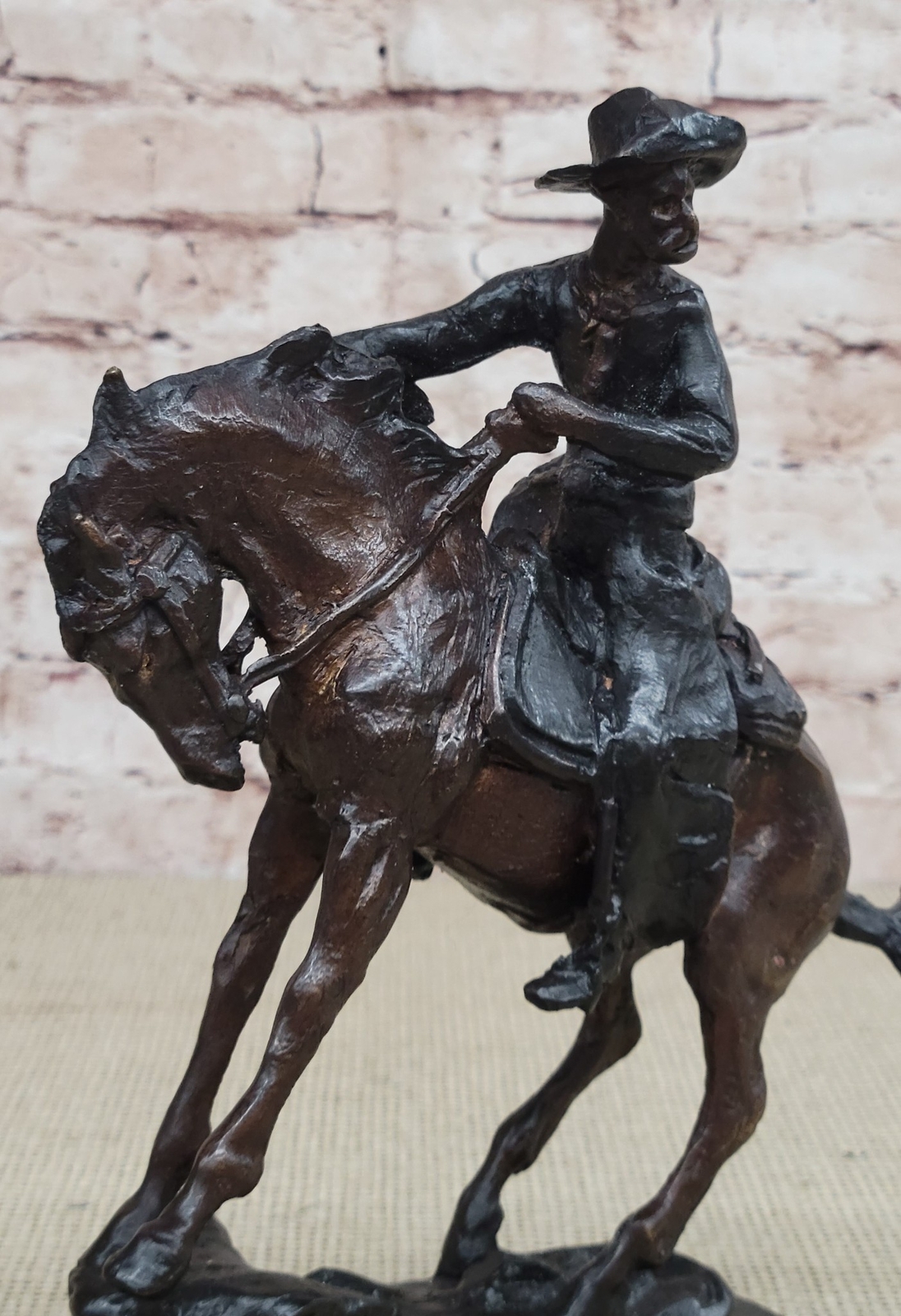 Frederic Remington Cowboy Riding Horse Rodeo Bronze Sculpture Marble ...