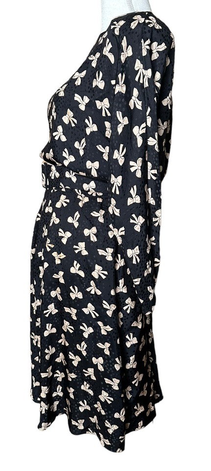 Vintage 80s Megan Barrett 100% Silk Black Bow Print Belted Secretary ...