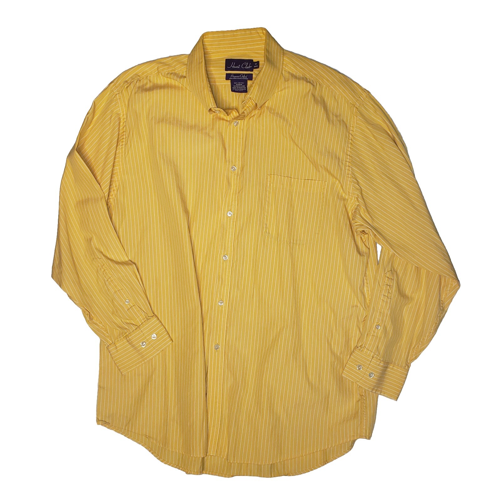 Hunt Club Shirt Mens Long Sleeve Button Up 17 34/35 Pinpoint Oxford 100 ...