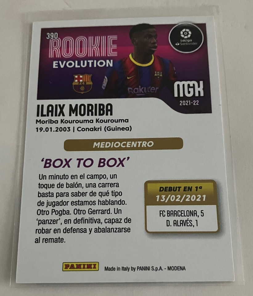 Card Carta ROOKIE EVOLUTION RC Ilaix MORIBA Barcelona PANINI MGK LIGA ...