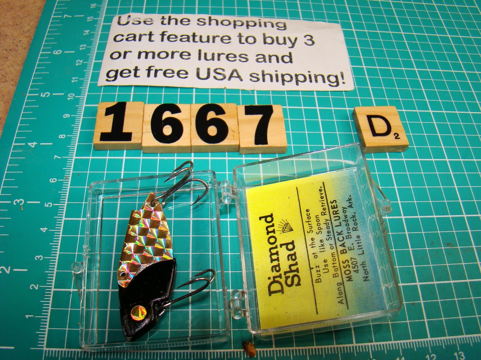 V1667 D MOSSBACK DIAMOND SHAD FISHING LURE W BOX NIB NORTH LITTLE ROCK ...