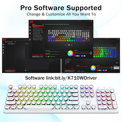 Redragon K710 Wireless Typewriter Style Mechanical Gaming Keyboard ...