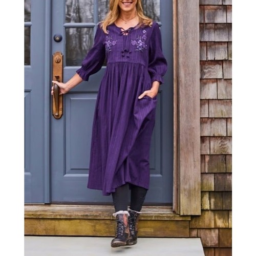 April Cornell Celeste Midi Dress Embroidered Cotton Medium Purple ...