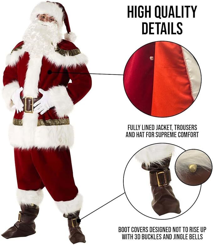 Men`s Super Deluxe Santa Claus Costume 10 piece Adult Father Christmas ...