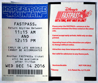 Old Original Disneyland Fastpass for Hyperspace Mountain (Space ...