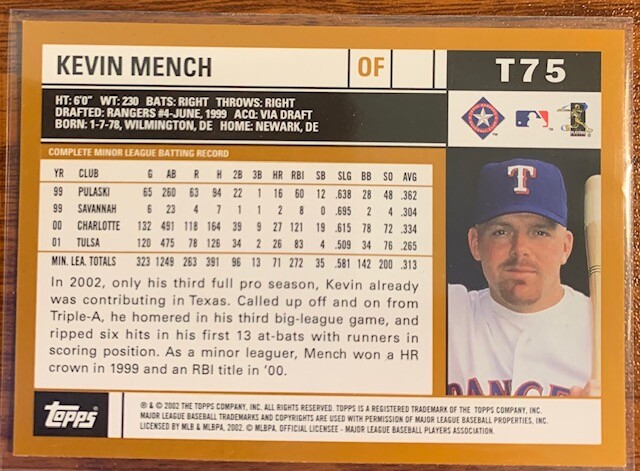 2002 Topps Traded SP #T75 Kevin Mench Texas Rangers Free Shipping | eBay