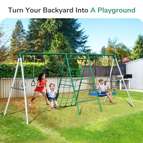 700lb Larger Heavy Duty Swing Set for Backyard w/ 2 Swing Seat, Ladder ...