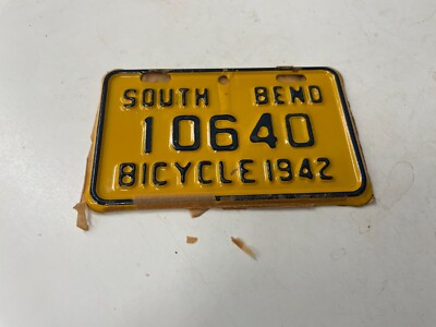 Collectable Vintage 1942 South Bend IN License Plate 10640 Schwinn & | eBay