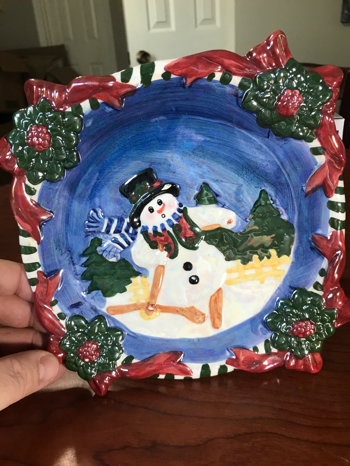Ceramic Christmas Plate Snowman Christmas Cheer from Band Designs 2001 ...