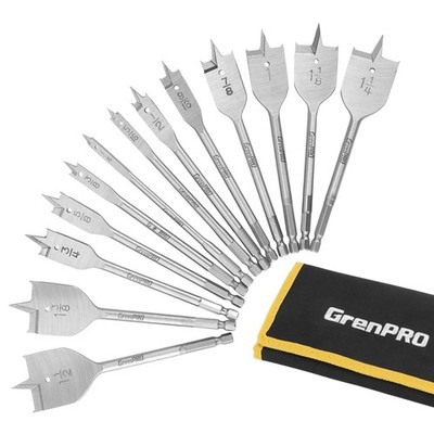13-Piece Spade Drill Bit Set Paddle Flat Bits for Woodworking 1/4" to 1 ...