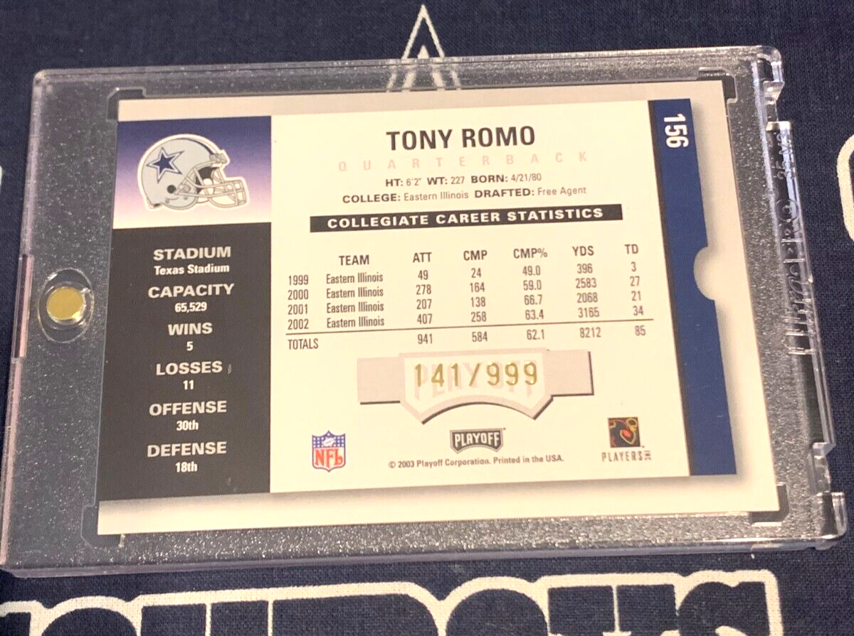 2003 Playoff CONTENDERS Dallas Cowboys TONY ROMO Autograph AUTO Rookie ...
