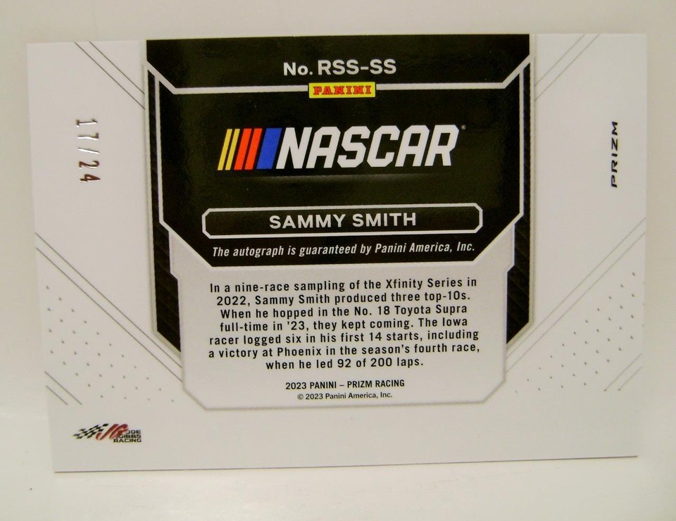 SAMMY SMITH ROOKIE STRIPES #17 /24 AUTO PRIZM PANINI NASCAR RACING 2023 ...