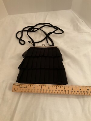 Elegant ruffled design black evening purse/handbag shoulder strap | eBay
