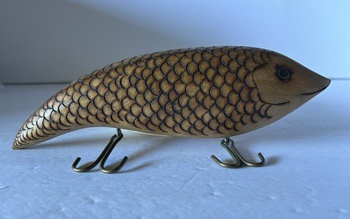Vintage Antique Wooden Folk Art Fishing Lure Hand Carved 9” Large ...