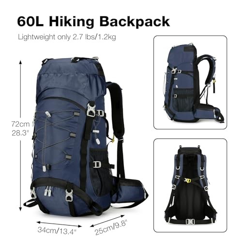 60L Hiking Backpack Men Women, Large Backpacking Backpack Packs, Dark ...