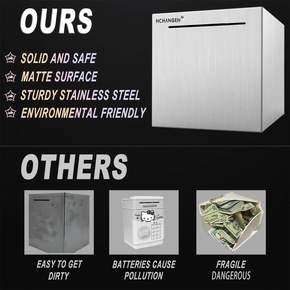 Unbreakable Stainless Steel Piggy Bank Money Box Safe for Cash Saving ...