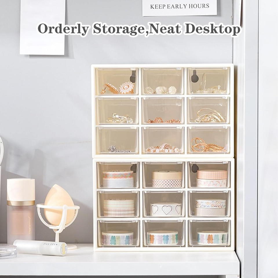 Mini Storage Drawers Small 9 Drawers Organizer Bins Stackable Clear ...