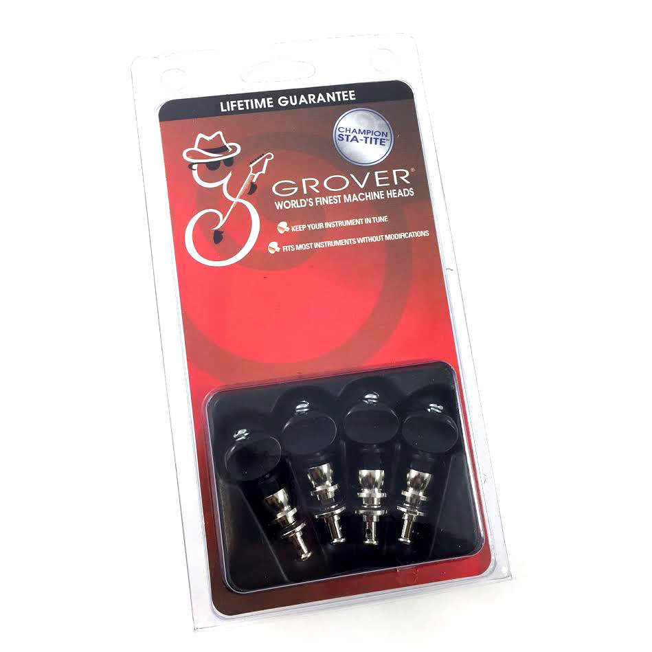 Grover Champion(tm) Set of 4 Ukulele Pegs Nickel With Black Buttons ...