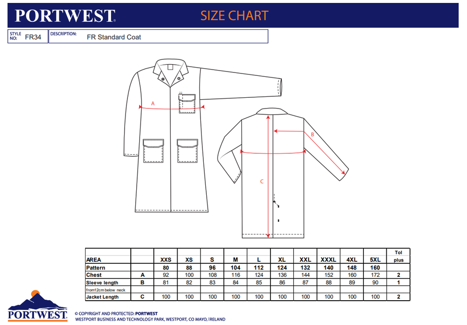 Portwest Bizweld Flame Resistant Standard Coat Hazard Protection ...