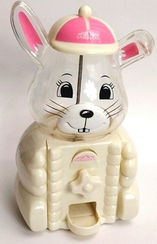 VINTAGE PINK White BUNNY GUMBALL MACHINE BANK Carousel Junior Easter ...