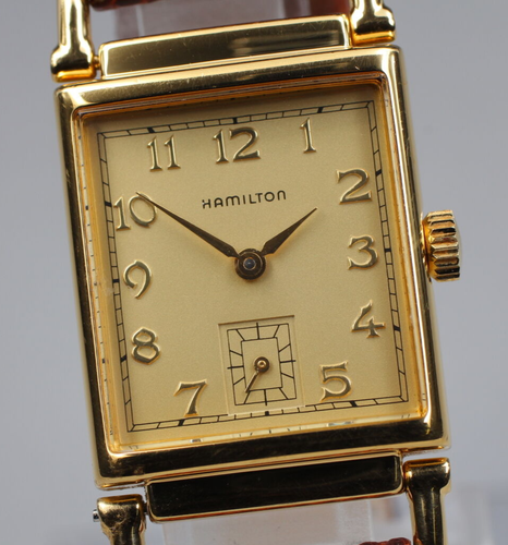 [Near MINT] HAMILTON Contour 6174A Gold Dial Bezel Small Second Qz ...
