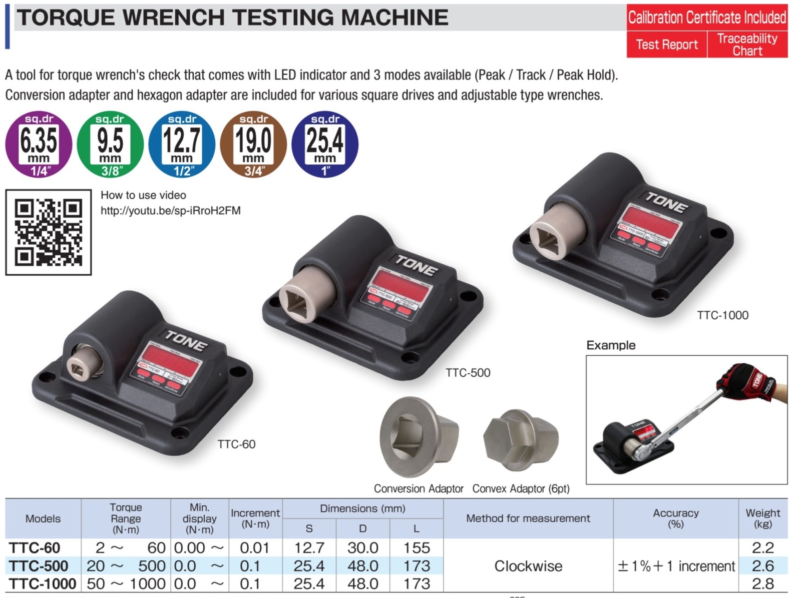 TONE Torque Wrench Testing Machine with Adaptor 20-500N.m TTC-500 Japan ...