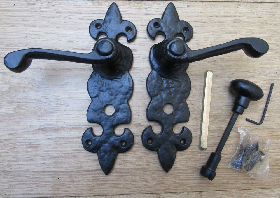 Cast iron Black antique lever mortise door handles old rustic vintage ...