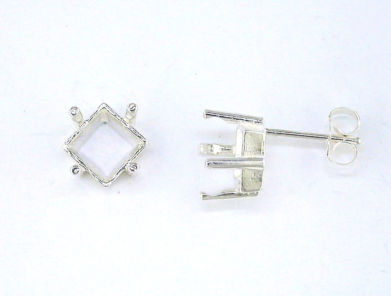 Princess Side Prong Earring Setting Sterling Silver | eBay