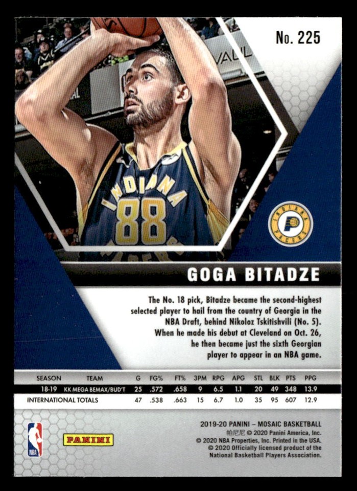 Goga Bitadze 2019 Panini Mosaic Rookie Card #225 Indiana Pacers | eBay