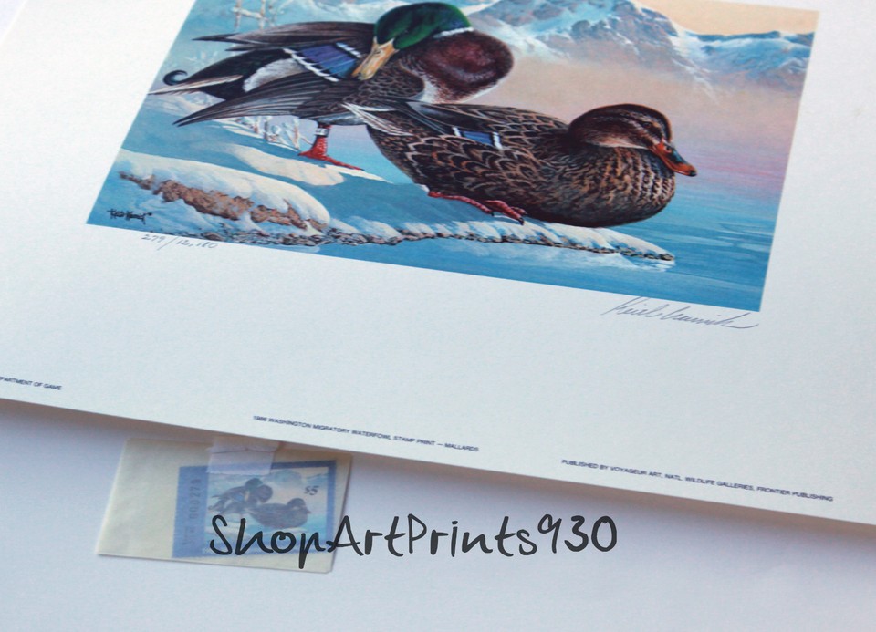 KEITH WARRICK "1986 Washington Waterfowl Stamp Print" & (1) stamp | eBay