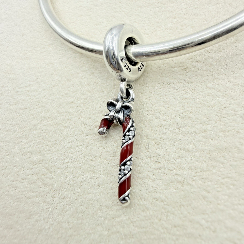 Pandora Sterling Silver Red Sparkling Candy Cane Dangle Charm Bead ...