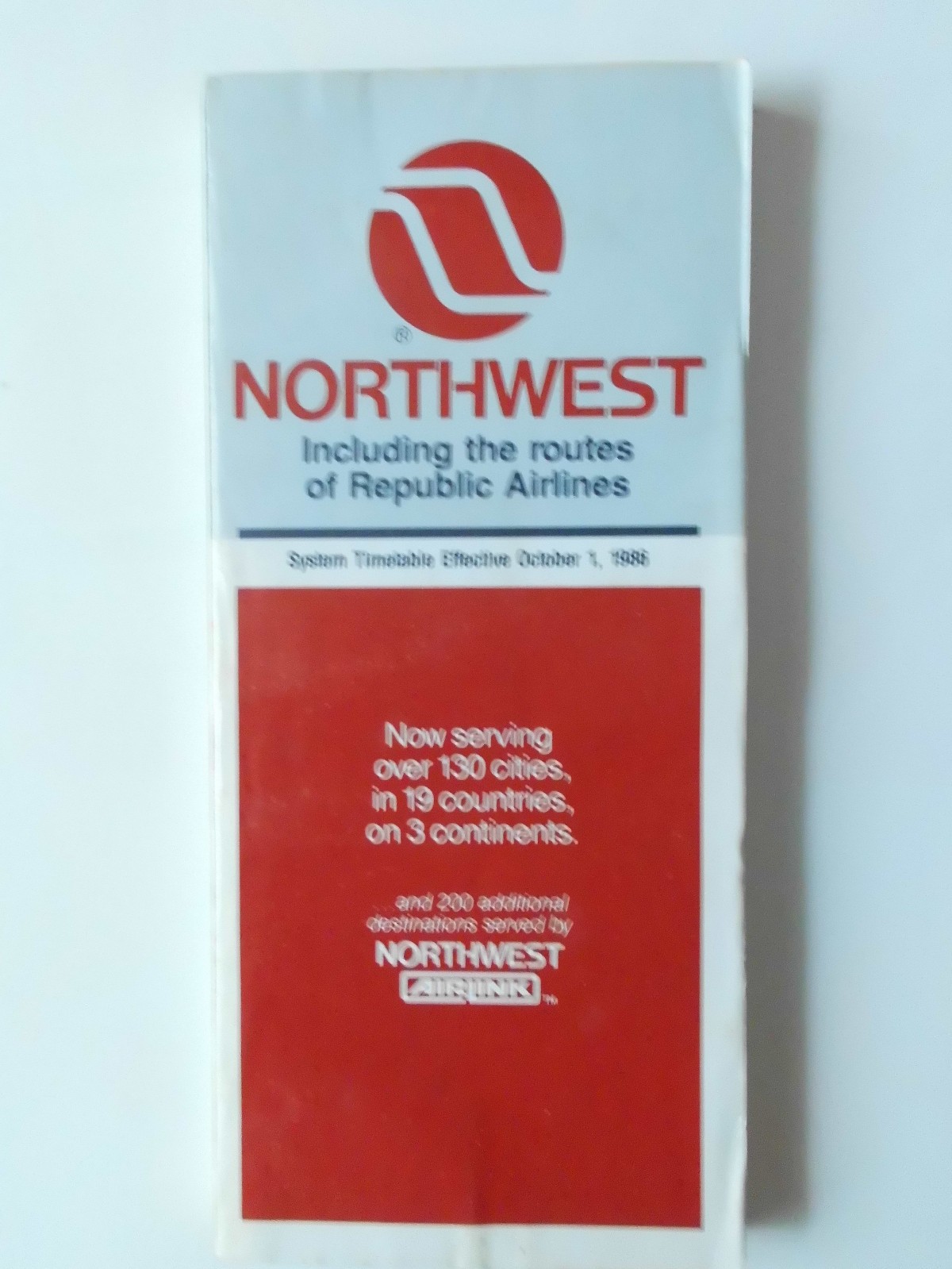 SYSTEM TIMETABLE NORTHWEST AIRLINES 1986 ROUTE MAP INCl. REPUBLIC ...