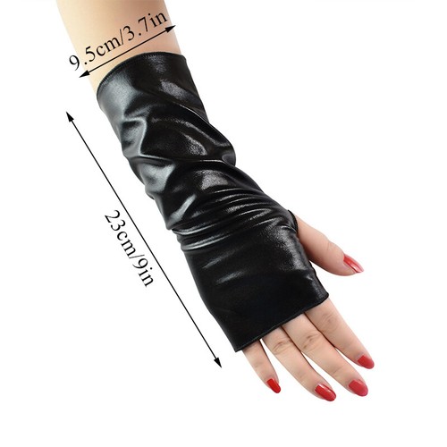 Faux Leather Half Finger Mittens Over Wrist Long Fingerless Gloves ...