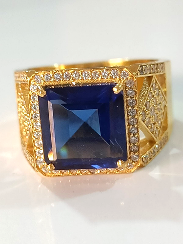 14K or Jaune Avec Saphir Bleu Naturel Véritable Gemme Solitaire Homme ...