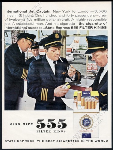 1964 TWA airlines pilot smoking State Express 555 cigarettes vintage ...