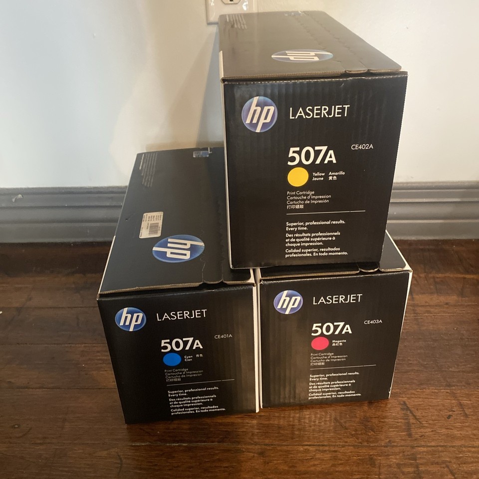 HP 507A Toner Cartridge Set Cyan Magenta Yellow OEM 3 Pack Color Sealed ...