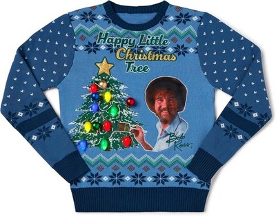 Bob Ross UGLY CHRISTMAS HOLIDAY SWEATER LIGHT X MAS TREE UP NEW ADULT ...