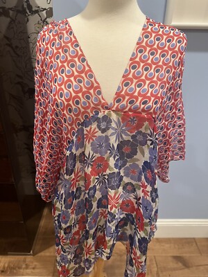 Sheer Chiffon Blue Red & White Tunic Top Beach Cover One Size Nordstrom ...