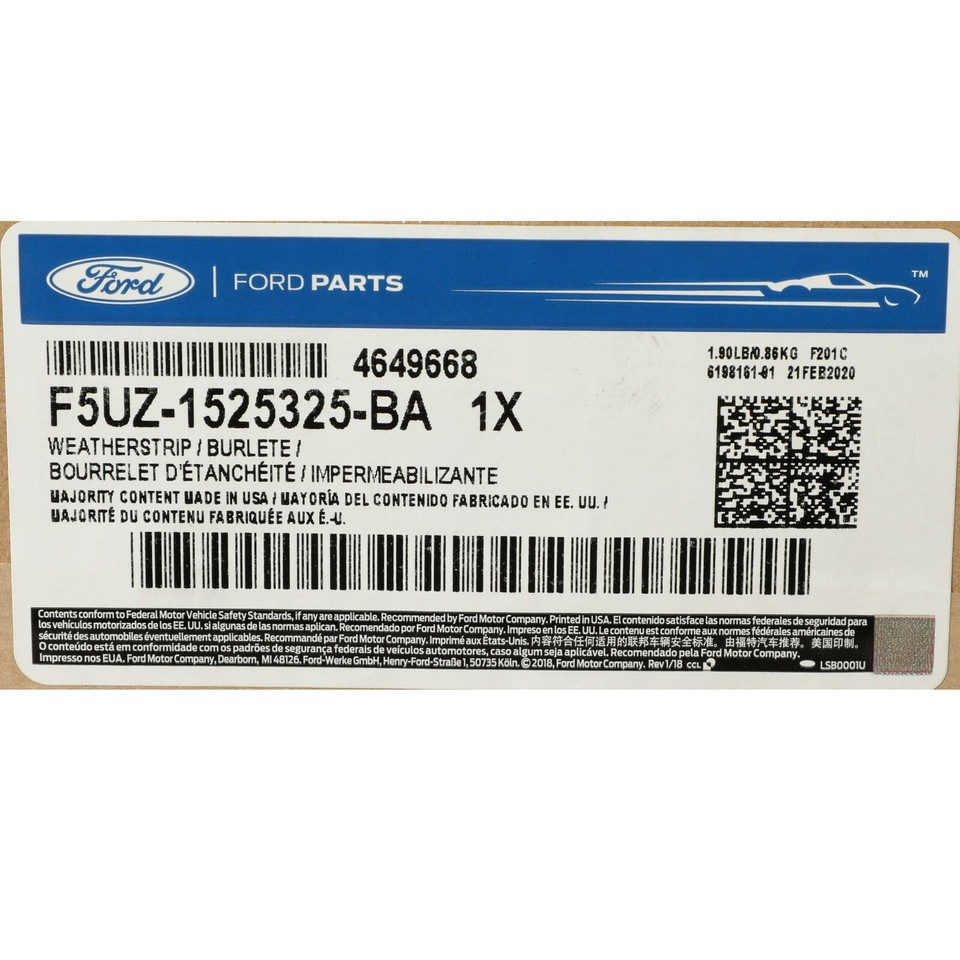 1992-2018 FORD E150 E250 E350 REAR SIDE DOOR WEATHERSTRIP SEAL GENUINE ...